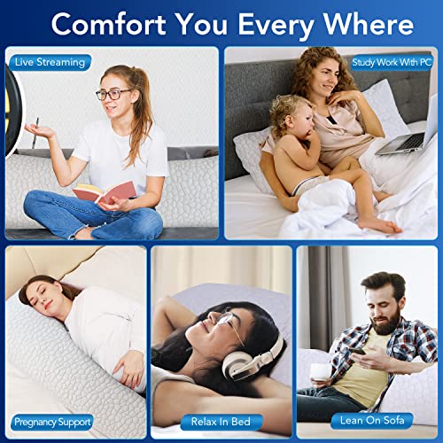 Cooling Body Pillow for Adults,Adjustable 58inch Extra Long Pillows for Sleeping, Shredded Memory Foam Full Body Pillows,Ultra Soft Cool Cover with Zipper, Support for Neck/Back/Leg/Maternity
