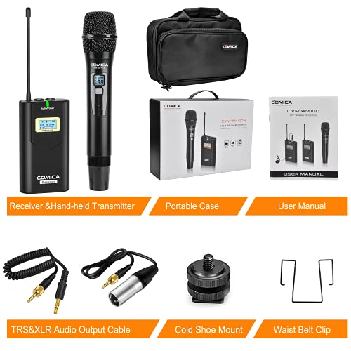 Comica CVM-WM100 H UHF 48-Channel Professional Wireless Handhled Microphone System for Canon Nikon Sony Panasonic Fuji DSLR Camera, XLR Camcorder, Smartphone, Perfect for Video Recording/Interview