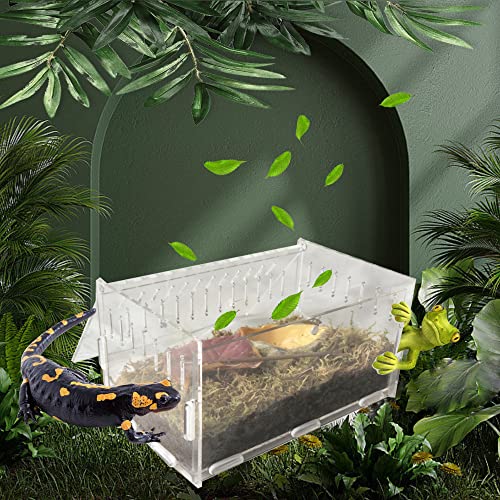 Magnetic Acrylic Reptile Cage,Transparent Enclosure Reptile Breeding Box,Breeding Box Terrarium Tank Suitable for Tarantulas,Lizards,Chameleons,Hermit Crabs,Snakes,Insect,Turtle(8x5x4 Inch)