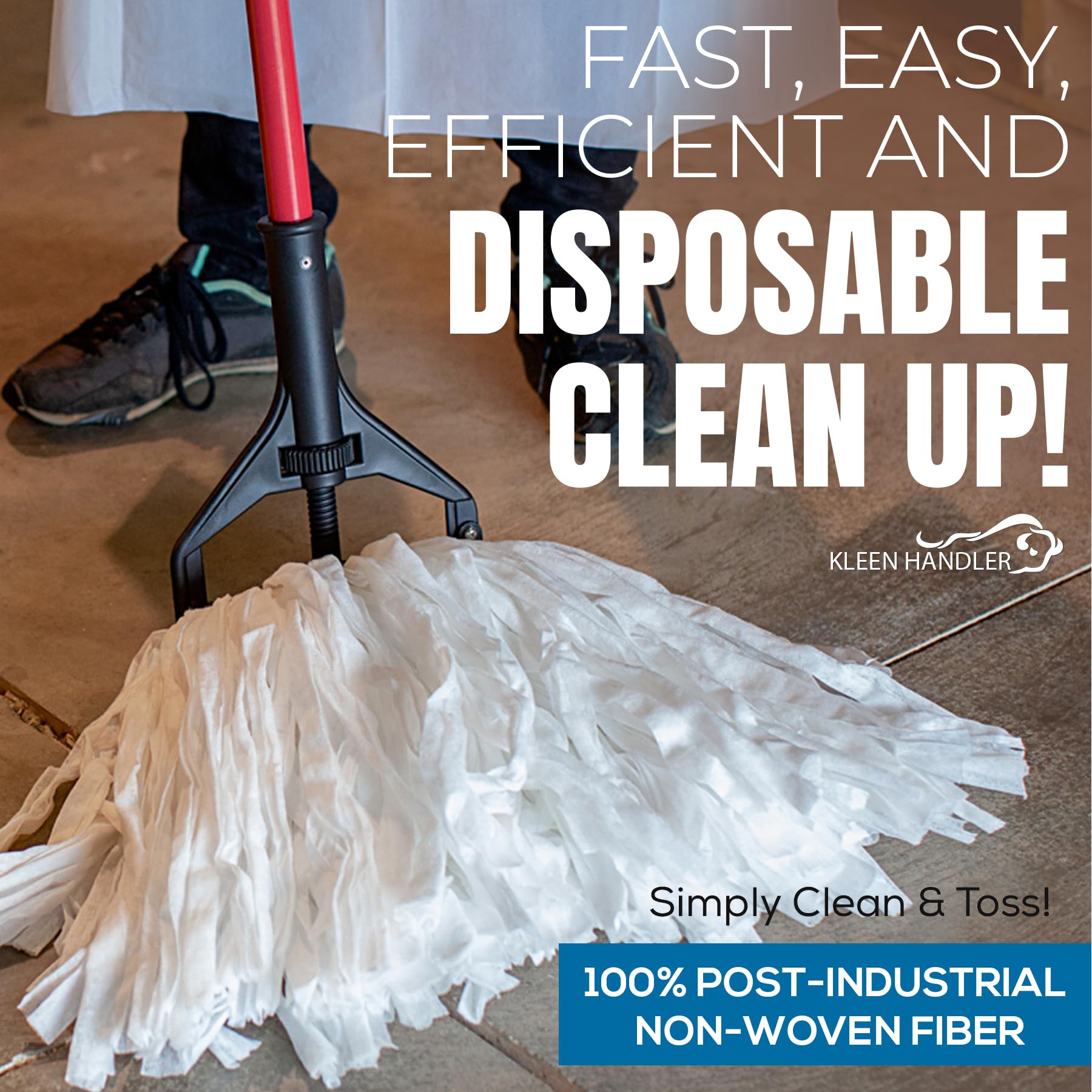 KLEEN HANDLER Bulk Disposable Cut-End Mop Head Non-Woven, Commercial Grade Replacement Mop Head (24 Case Pack)