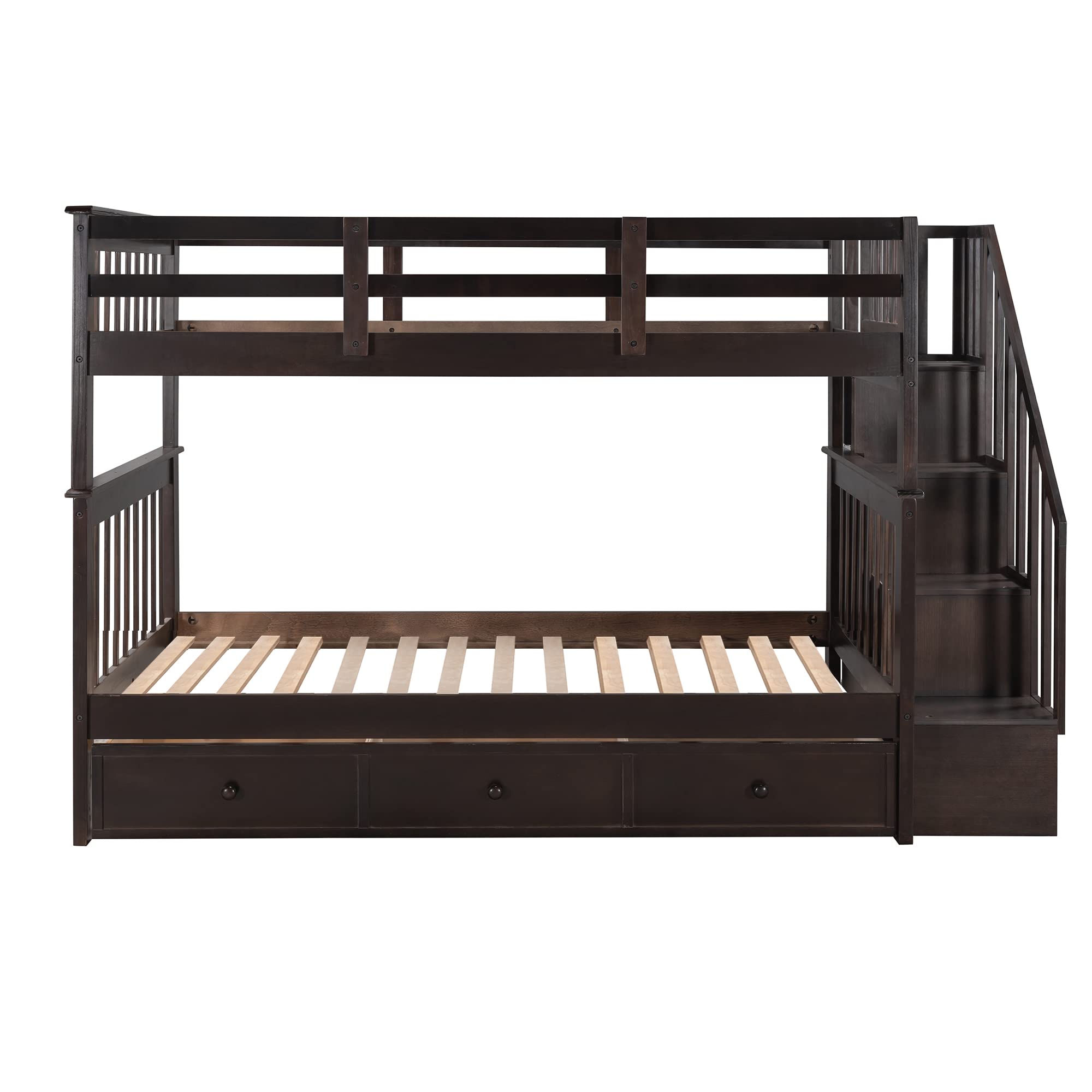 LostCat Full Over Full Bunk Beds, Full Size Bunk Bed with Drawers, Storage Stair and Shelves, Can be Divided into Two Beds, Bunk Bedframe for Teens and Adults, No Box Spring Needed, Espresso