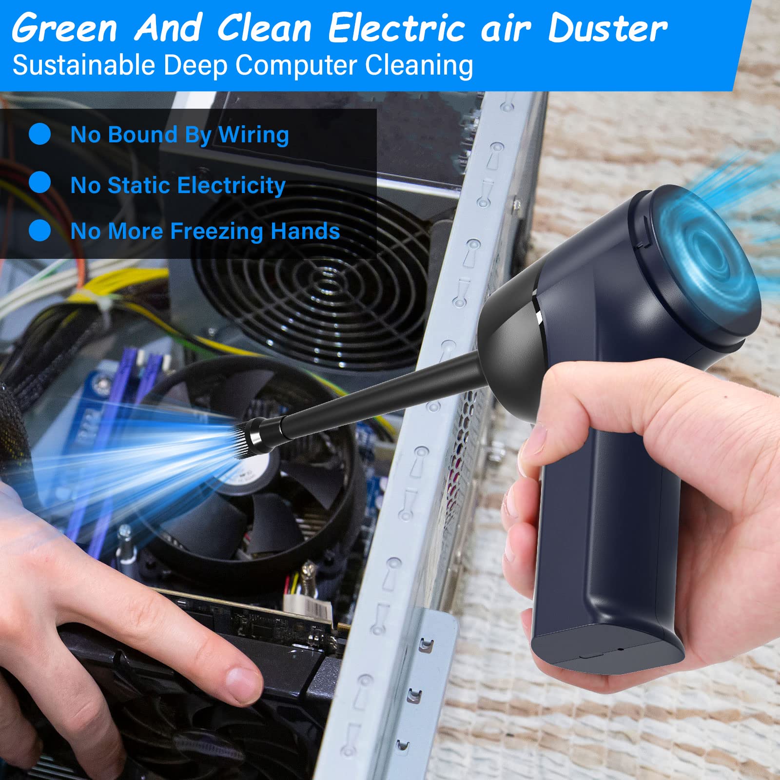 Geekpartn Electric Air Duster- Keyboard Cleaner- Mini Vacuum 3-in-1- Cordless Computer Cleaning kit- Portable Replaces Air Cans for Laptop PC