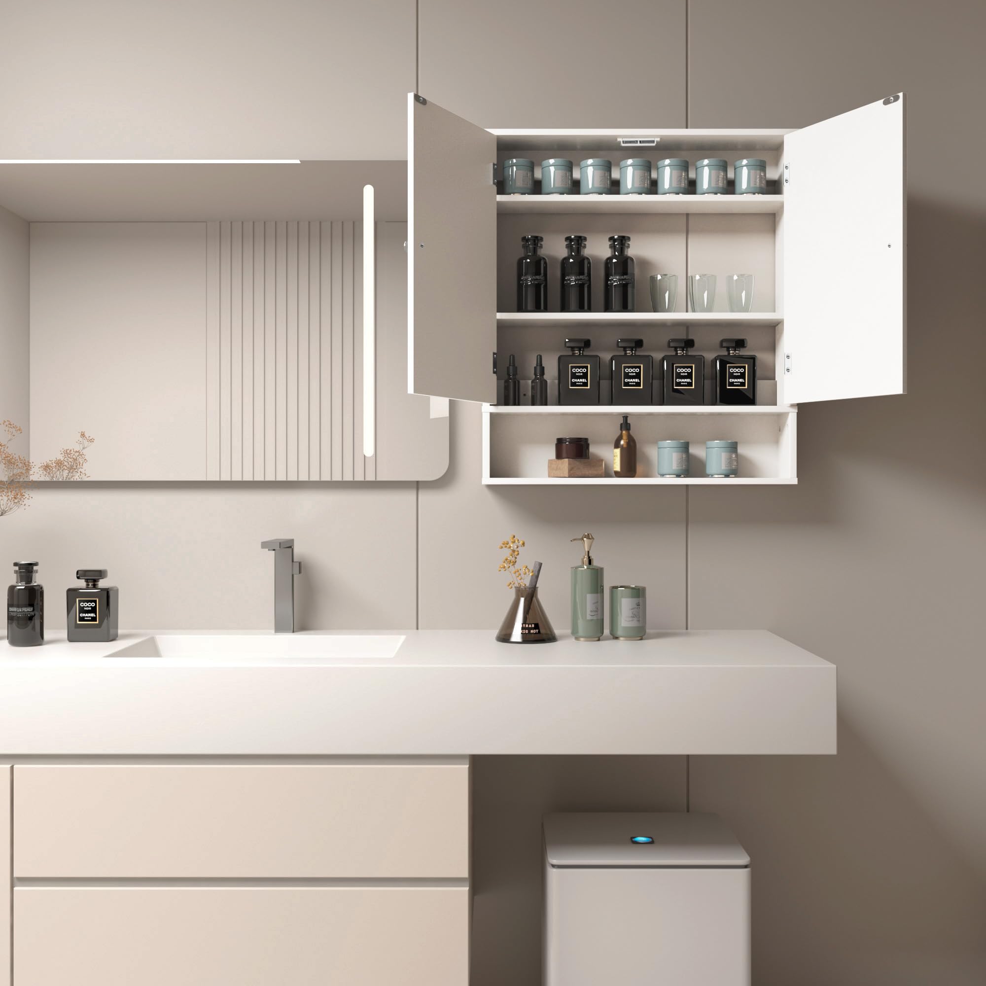 IANUE Bathroom Cabinet - Over The Toilet Storage Cabinet White Medicine Cabinet, Bathroom Wall Cabinet with 2 Doors and Adjustable Shelves, Small Wall Mounted Cabinet for Bathroom, Kitchen, Laundry