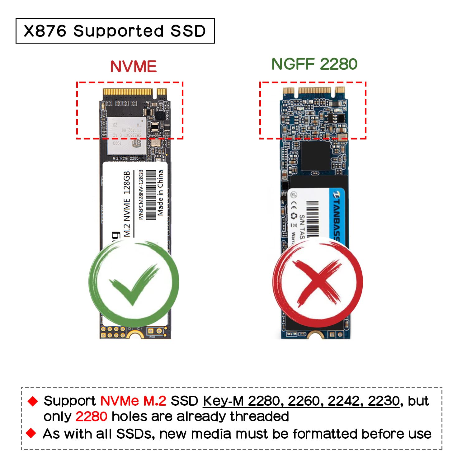 Geekworm for Raspberry Pi 4 NVME HAT, X876 V1.1 NVME M.2 SSD Storage Expansion Board UASP Supported Compatible with Raspberry Pi 4 Model B Only Support Key-M 2280 SSD