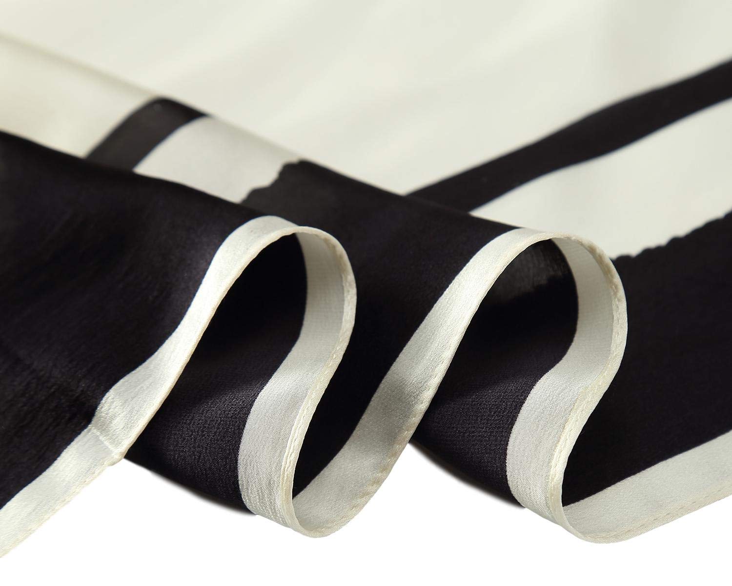 YangtzeStore Long Charmeuse Silk Scarf Floral and Graphic Print (Black White Abstract)