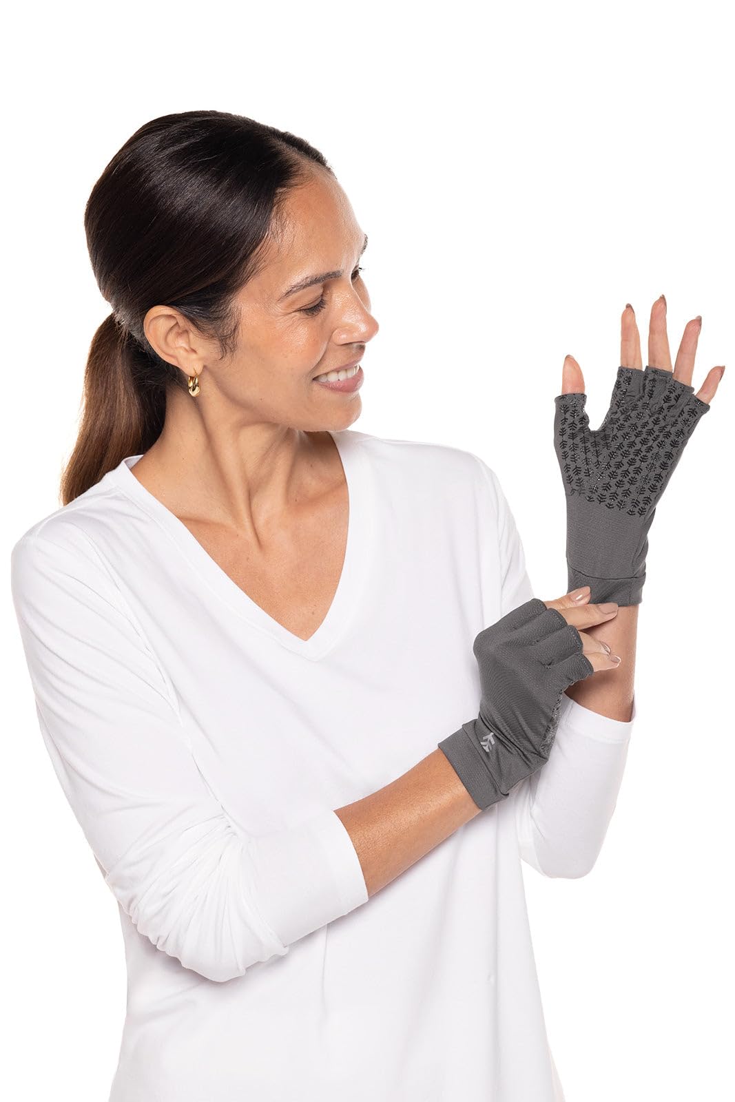 Coolibar UPF 50+ Men's Women's Ouray UV Fingerless Sun Gloves - Sun Protective (Small- Charcoal)