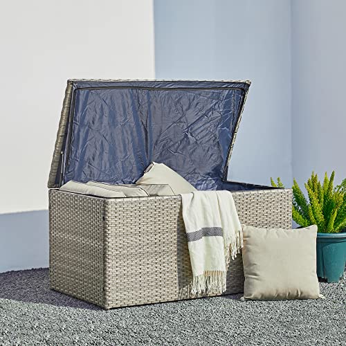 glitzhome Patio Wicker Storage Trunk with Lid, 140 Gallons Overside Outdoor Oversized All-Weather Cushion Storage Deck Box for Garden Tools, Pool Toys, Grey
