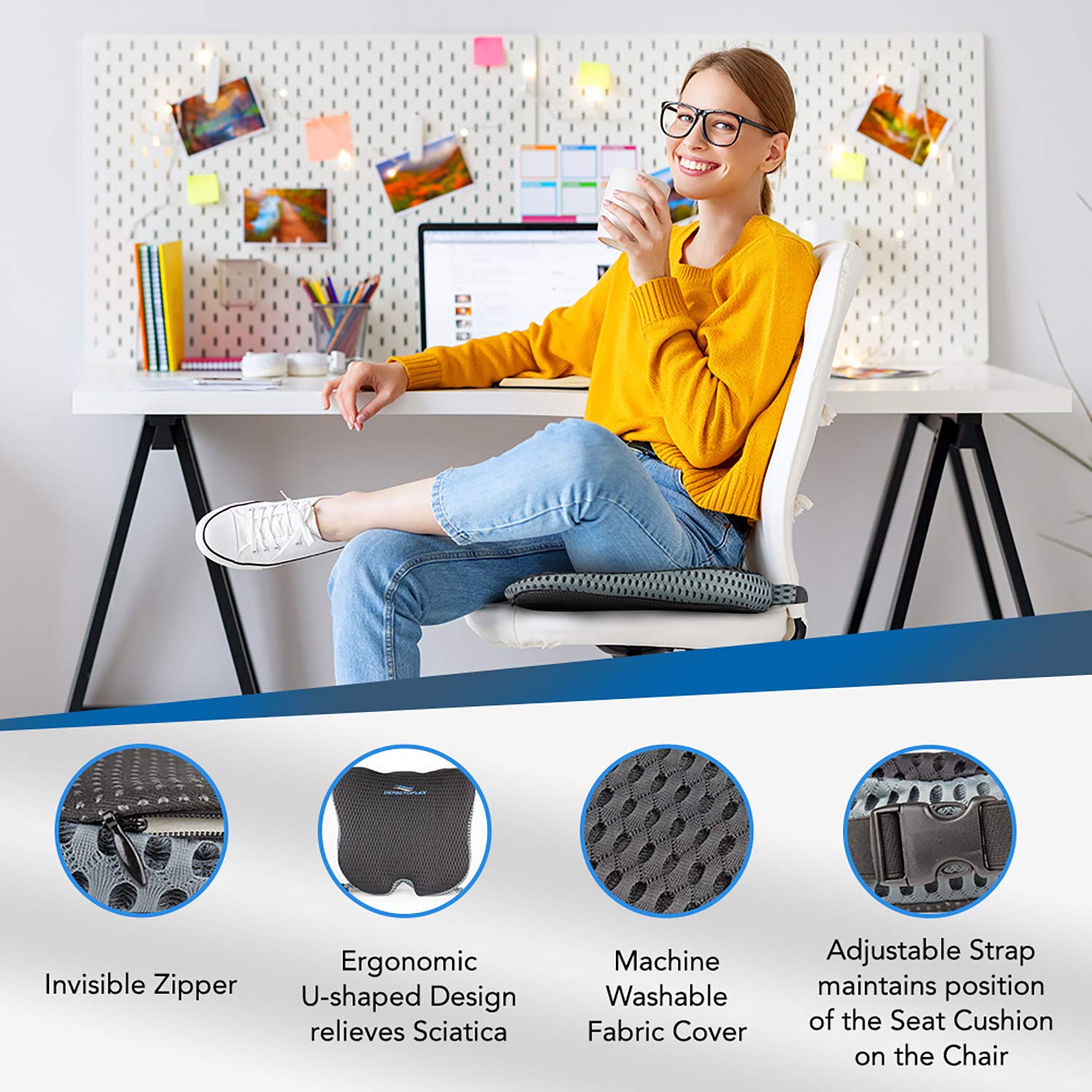 DEFACTOFLEX Wedge Seat Cushion for Car and Truck Seat Cushion - High Density Memory Foam - Coccyx and Sciatica Pillow - Slimmer Design