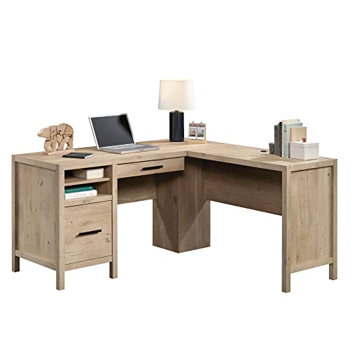 Sauder Pacific View L-Desk, L: 58.47" x W: 58.43" x H: 29.92", Prime Oak Finish