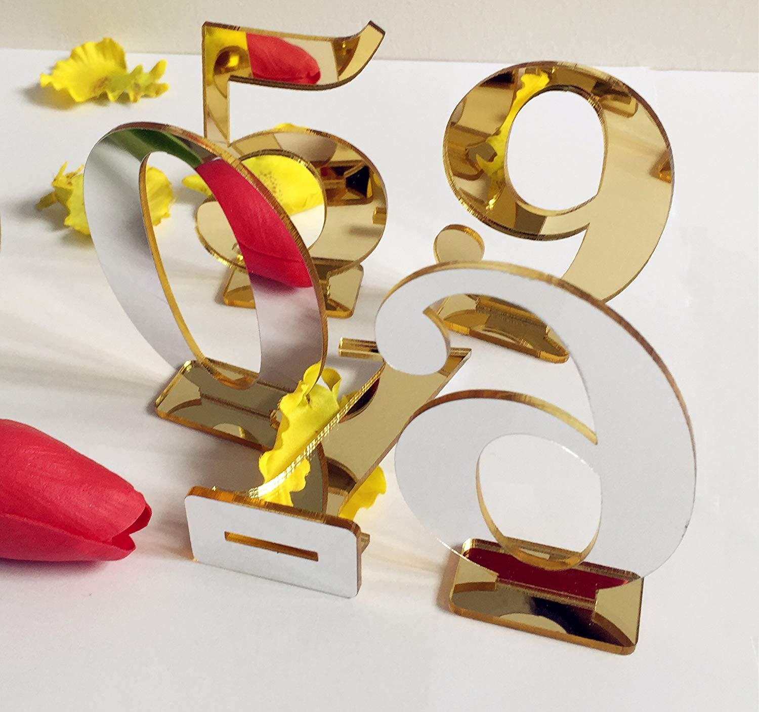 iEventStar Mirror Gold Table Number with Holder Base for Wedding Events (1-10)