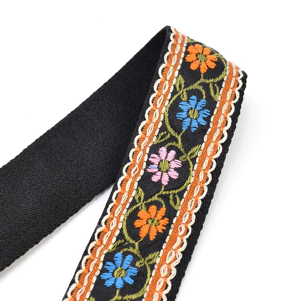 CLOUDMUSIC Tenor Concert Soprano Baritone Ukulele Strap Coloful Hawaii Floral Jacquard For Adult Size And Kids(Blue Orange Pink Flowers)