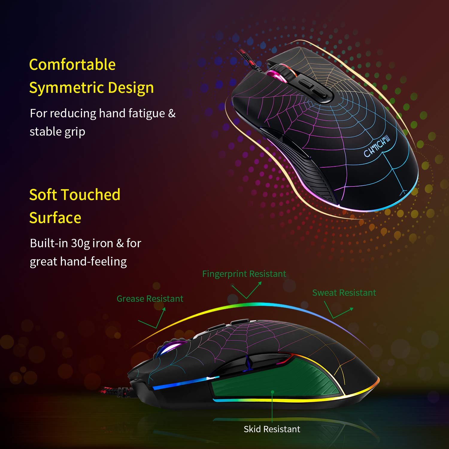 CHONCHOW Wired RGB Gaming Mouse,USB Computer Mice with LED Backlit 4 Adjustable DPI up to 7200, Ergonomic Gaming Mouse with 6 Programmable Buttons Compatible with PS4 Xbox one Mac PC Computer Notebook