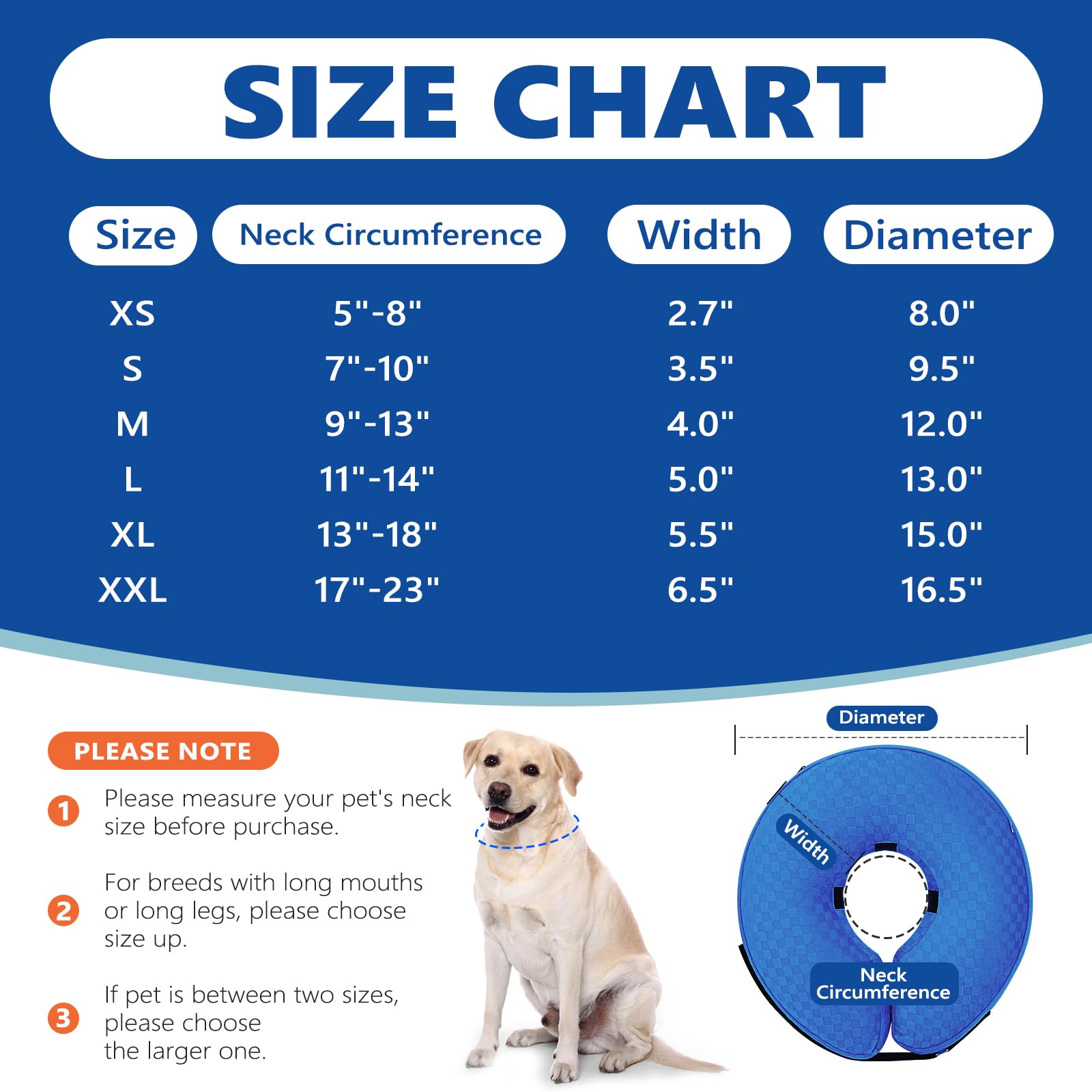 GoGoPaw Inflatable Dog Cone Collar After Surgery, Soft Dog Cone for Large Medium Small Dogs and Cats, Adjustable Blow up Neck Donut, Pet Recovery E Collar Alternative Not Block Vision(Blue,L)