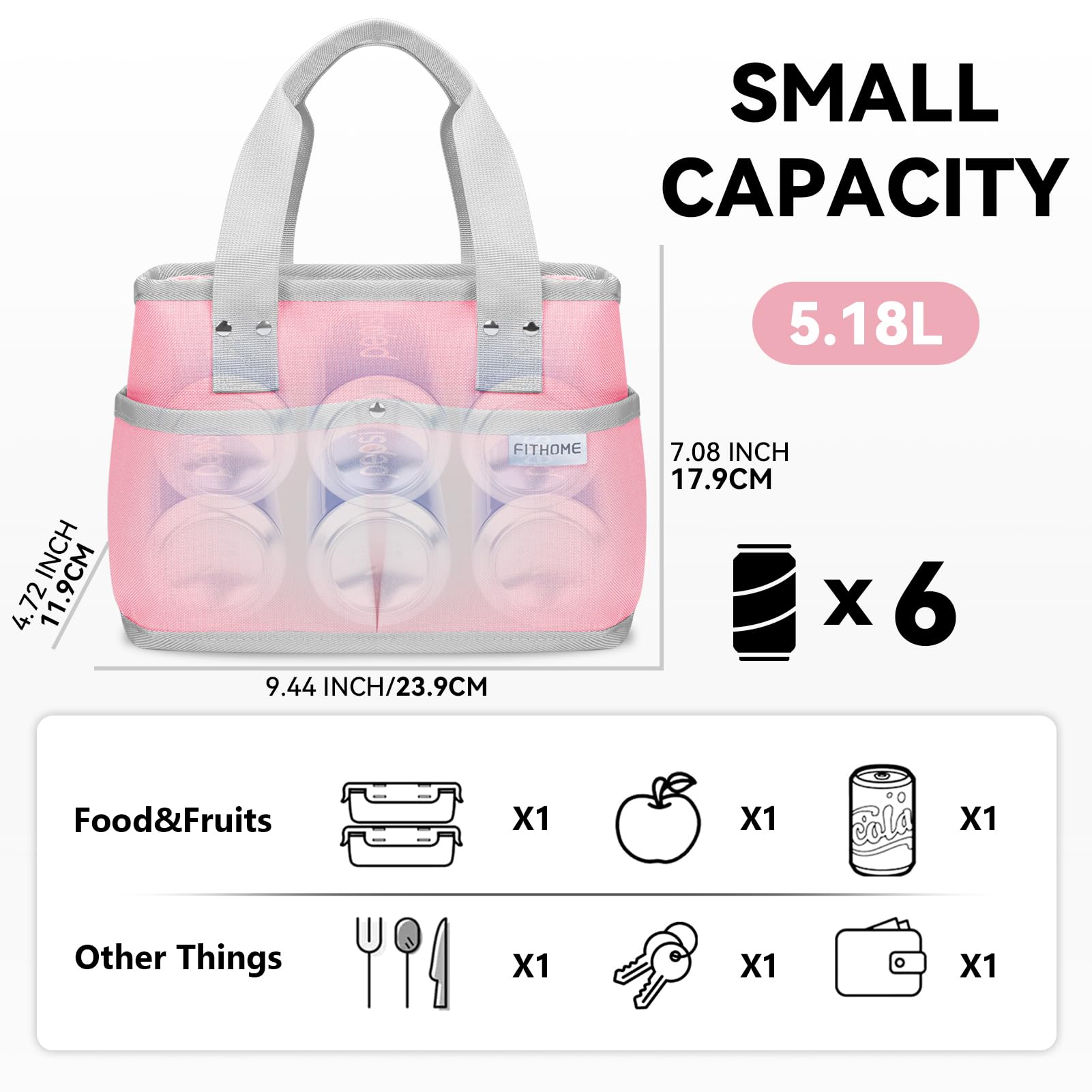 FITHOME Small Lunch Bag for Women & Men, Reusable Insulated Lunch Cooler Tote Bags, Leakproof Thermal Lunch Bag, Adult Durable Lunch Bag for Work
