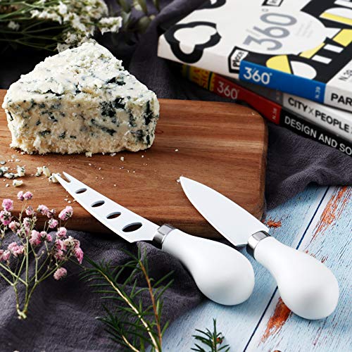 hecef Cheese Knife Set of 4, Non-Stick Coated Gift Set for Christmas, Anniversary, Party, Housewarming, Picnic, Birthdays, Wedding(White)