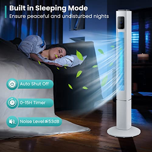 Tangkula 48" Tower Fan with Remote Control, Quiet Bladeless Household Fan w/ 3 Speeds, 3 Modes, 15H Timer & LED Display, 90° Oscillating Floor Standing Fan, Portable Circulating Fan for Home Office (White)