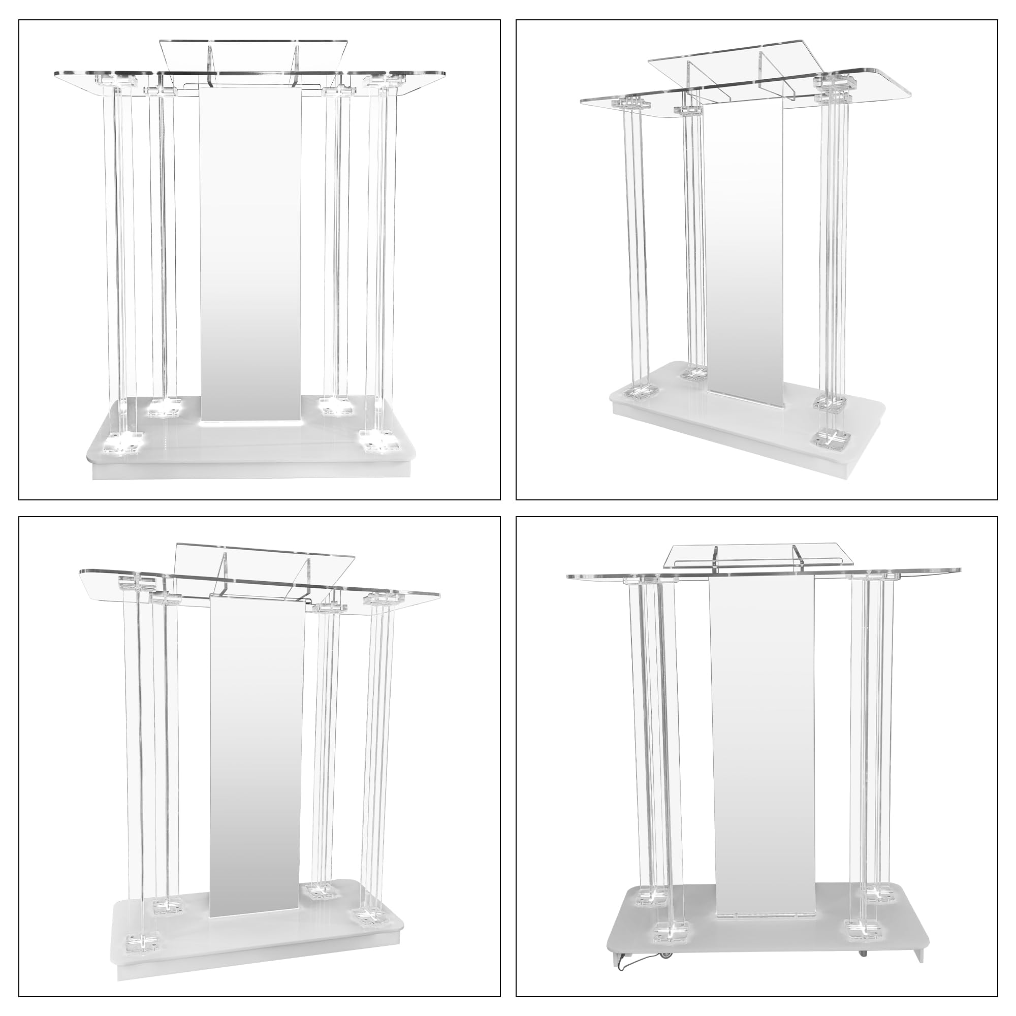 Clear Podium Stand - Acrylic Pulpits for Churches with Led Light, Professional Portable Presentation Podium Lectern with Wide Reading Surface for Restaurants, Weddings, Office and Classrooms