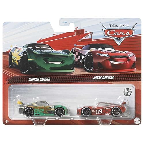 Disney Cars Mattel 1:55 Diecast 2-Pack Next-Gen Shiny Wax Conrad Camber & No Stall Jonas Carvers