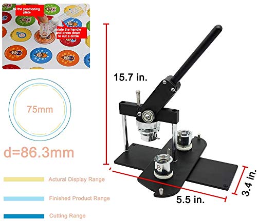 ChiButtons Kit 75mm (3") Button Maker Badge Press Machine-B400 + 75mm Round Die Moulds + 100 set Pin Button Components + Adjustable Circle Cutter (Black-new)