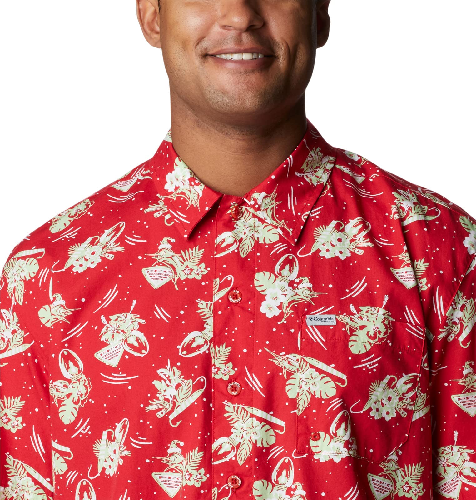 Columbia Men's Trollers Best Short Sleeve Shirt, Red Spark Lite Me Up Print, X-Large
