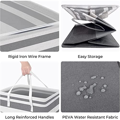 Large Laundry Basket, Waterproof, Freestanding Laundry Hamper, Collapsible Tall Clothes Hamper with Extended Handles for Clothes Toys in The Dorm and Family-(Gr