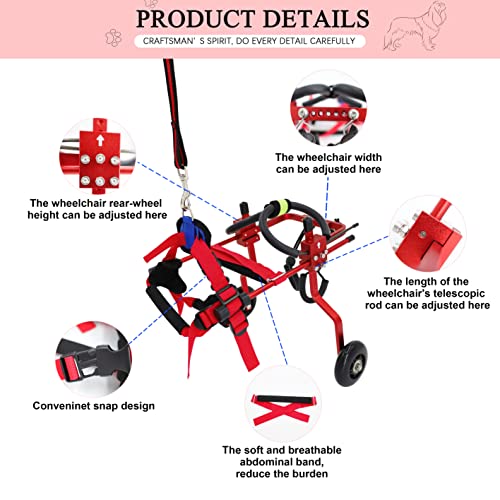 HobeyHove Adjustable Dog Wheelchair for Back Legs,Pet/Doggie Doggy Wheelchairs with Disabled Hind Legs Walking (XS-Red)
