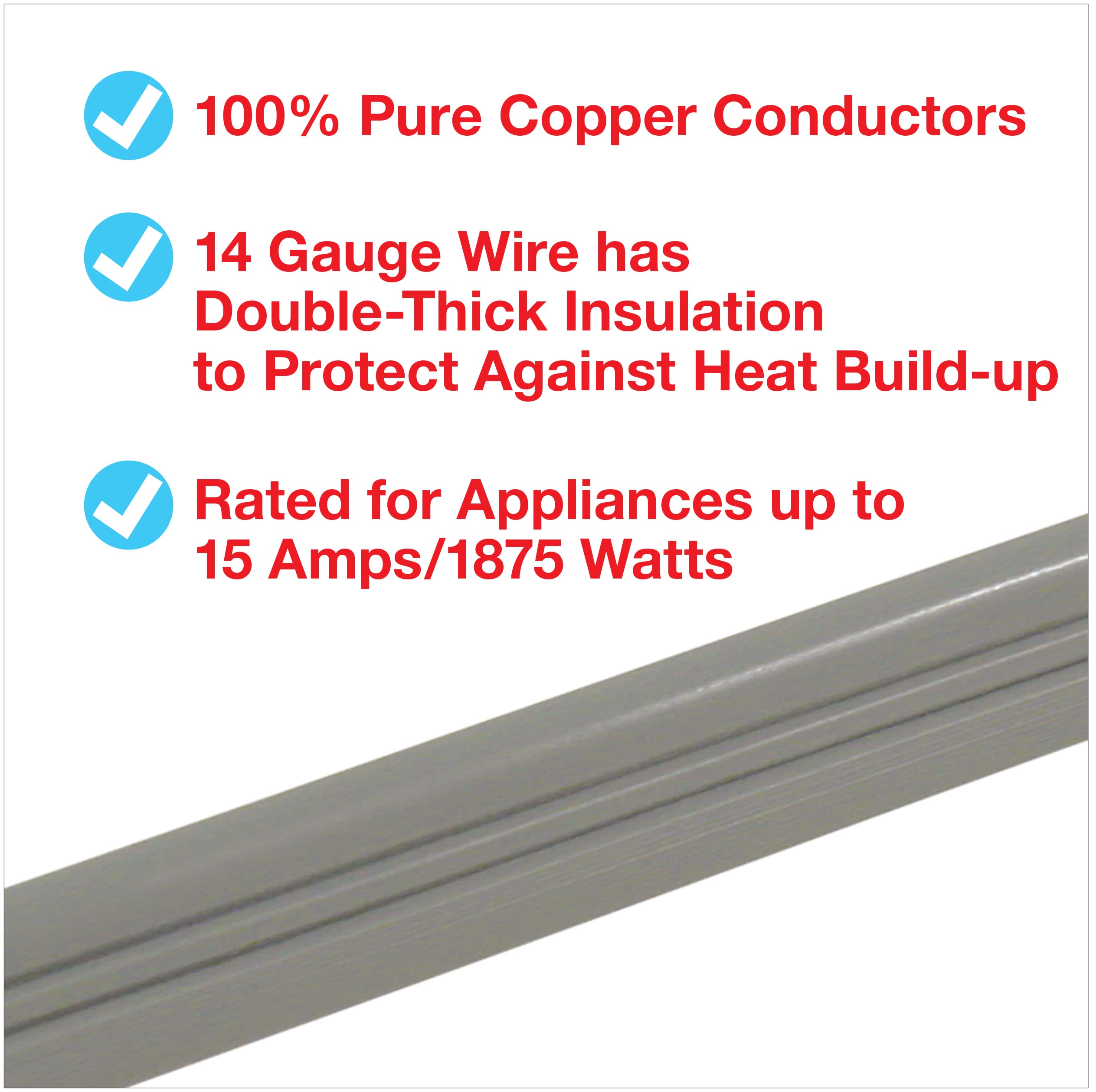 Clear Power 3ft 14/3 SPT-3 Air Conditioner Major Appliances Extension Cord, 3-Prong Grounded Right Angle Plug, Gray, CP10001