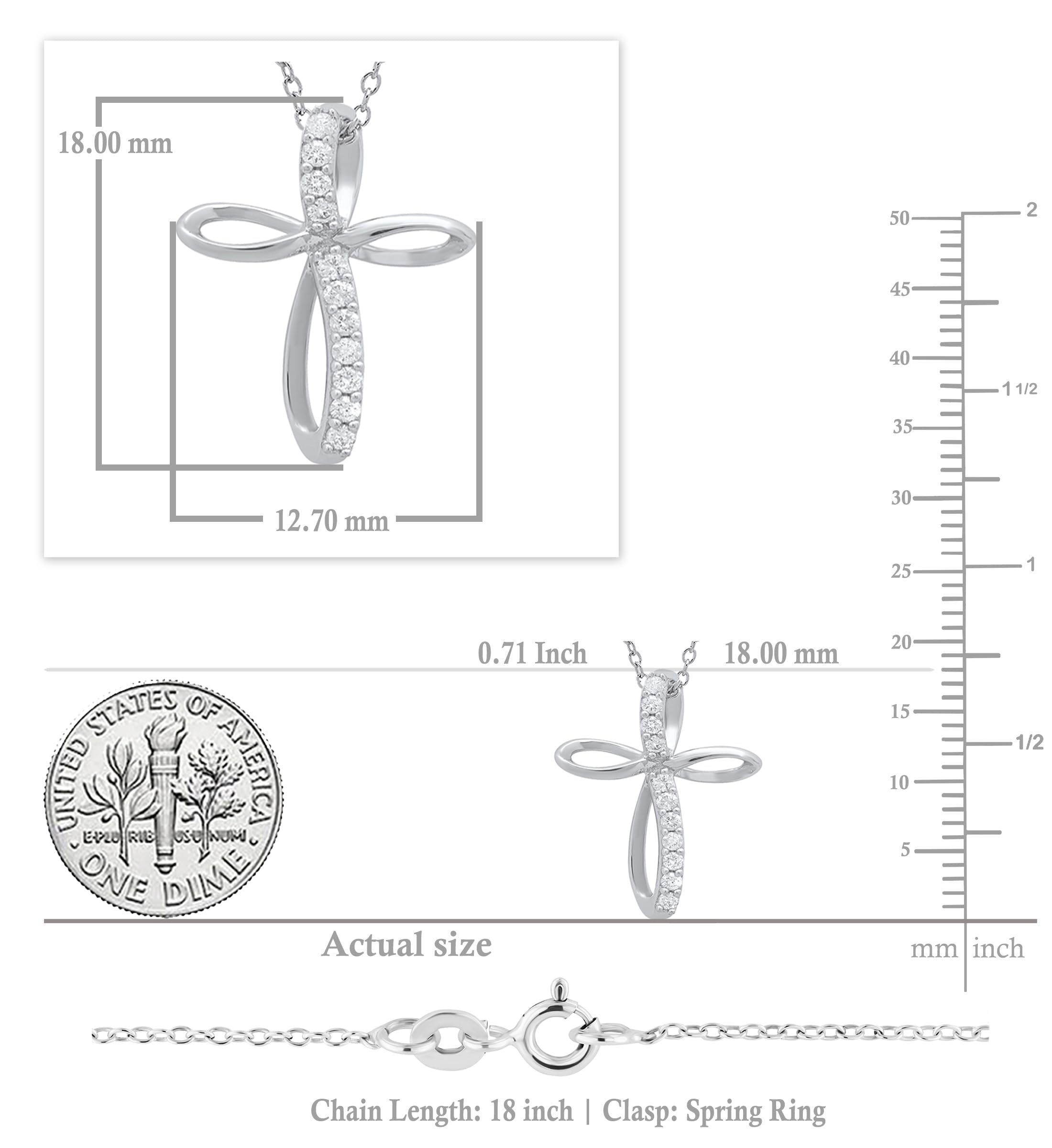 Dazzlingrock Collection 0.12 Carat (Ctw) Round White Diamond Women Infinity Loop Cross Pendant with 18 inch Silver Chain in Sterling Silver