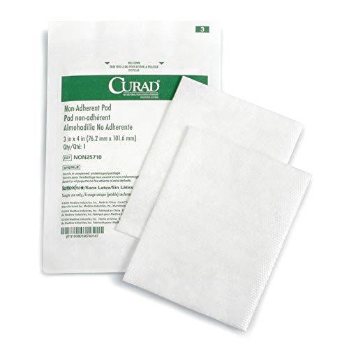 Curad Sterile Non-Adherent Pads for gentle wound dressing and absorption without sticking, 100 Count (Pack of 1)