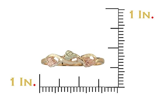 Diamond-Cut Grape Leaf Cut-Out Band, 10k Yellow Gold, 10k Yellow Gold, 12k Green and Rose Gold Black Hills Gold Motif, Size 11