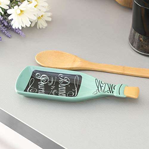 Home Basics Dinner is Poured Wine Shape Ceramic Spoon Rest Cooking Utensils/Ladle/Spatula Holder for Kitchen Countertop/Stovetop/Dinning Table, Teal
