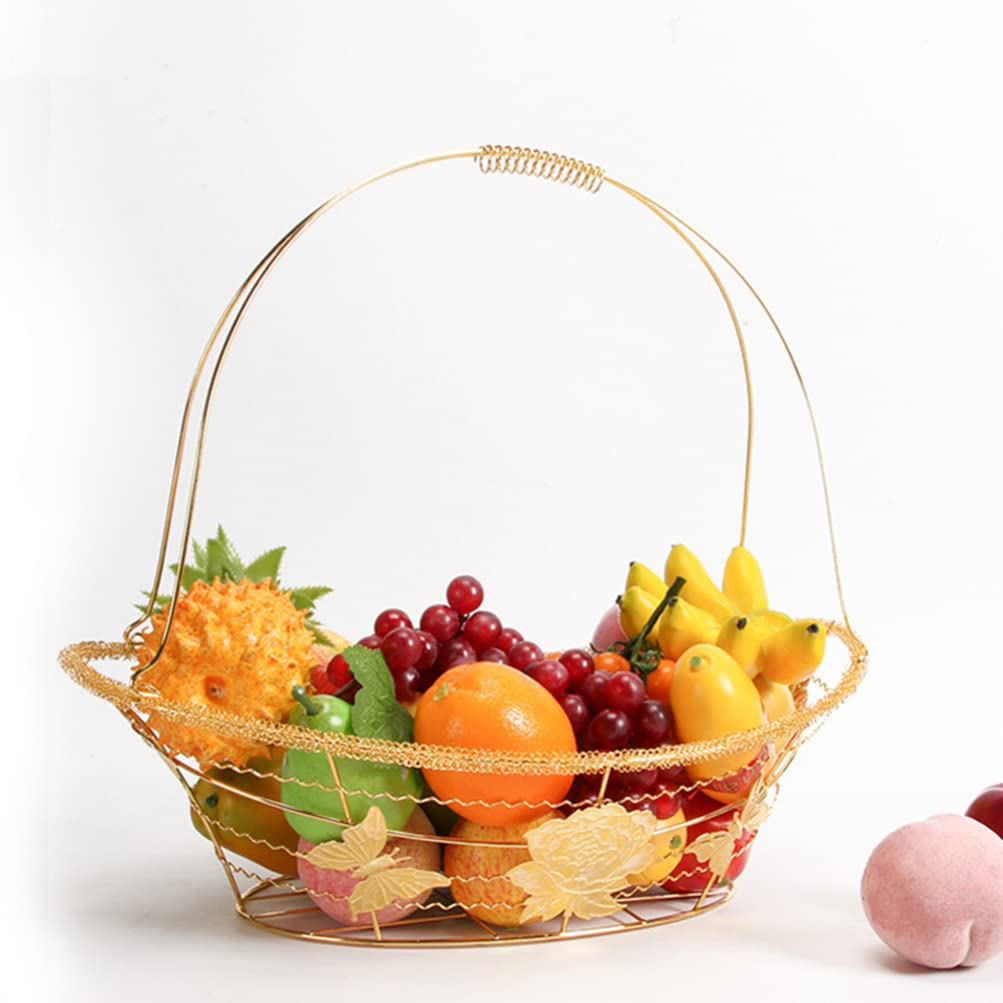 DEPILA Basket Kitchen Metal Farmhouse Table Snack Living Food Holder Tabletop with Wire Vegetable Room Handle Bowl Dried Display Countertop for Bread Multi-Functional Snacks Picnic Egg Baskets