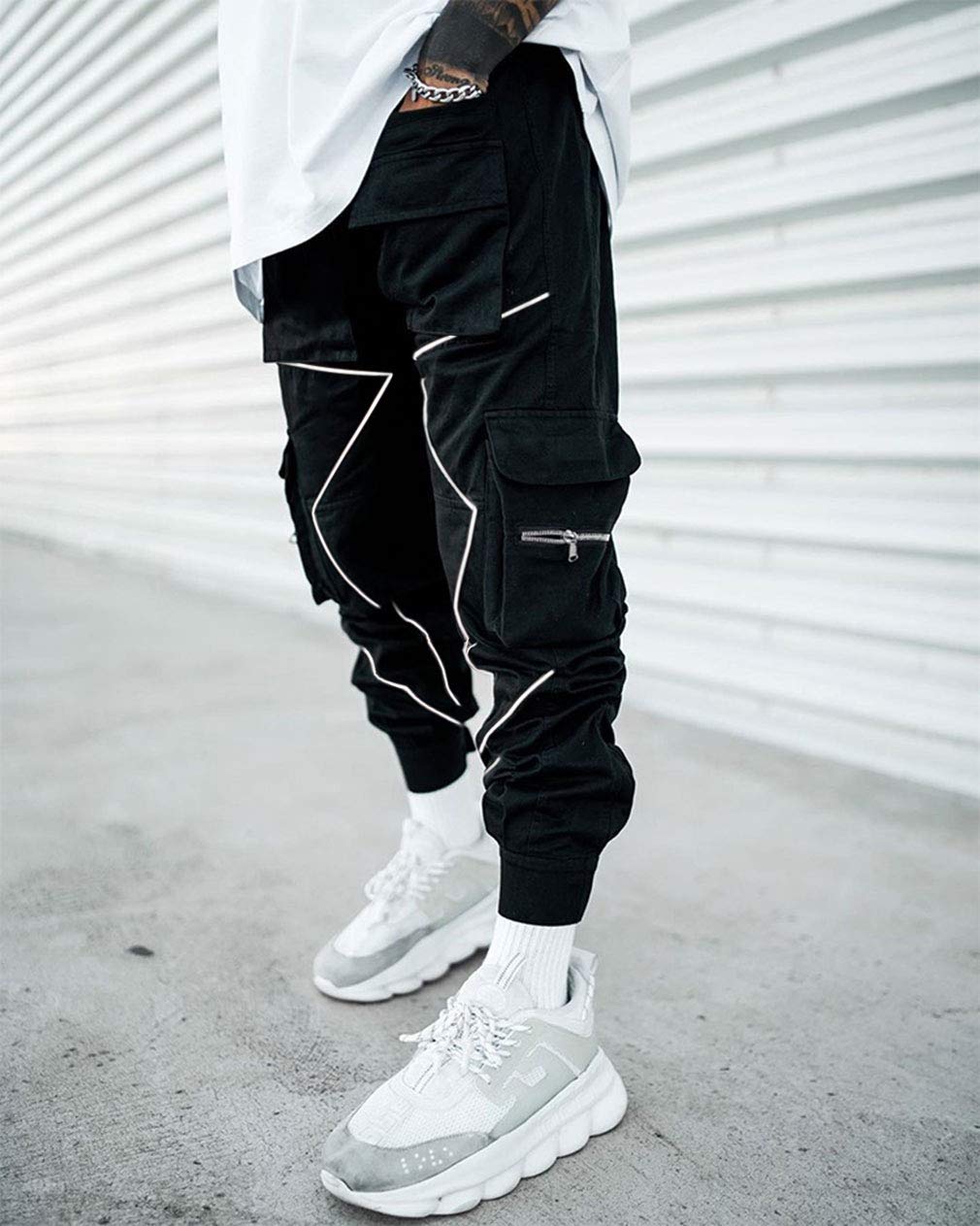 Clirewty Mens Cargo Pants Jogger Hip Hop Sweatpants with Pockets Harem Pant Black XXL