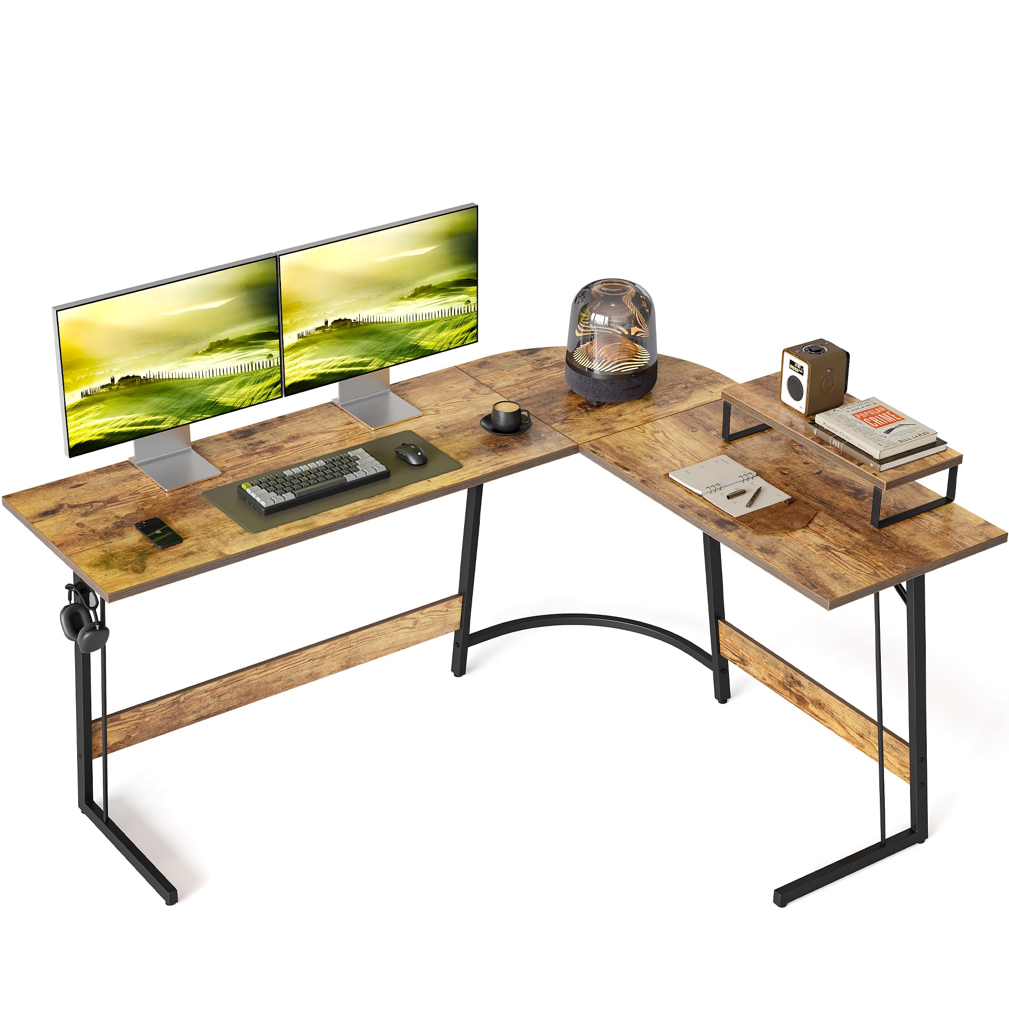 CubiCubi L Shaped Gaming Desk Computer Office Desk, 59 inch Corner Desk with Large Monitor Stand for Home Office Study Writing Workstation, Black
