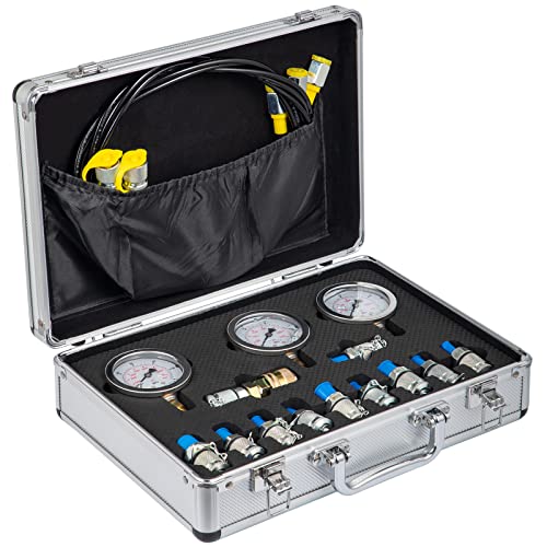 VEVOR Hydraulic Pressure Test Kit, 25/40/60Mpa/11Couplings, Excavator Parts Hydraulic Tester Coupling Hydraulic Pressure Gauge Kit for Excavator Construction Machinery