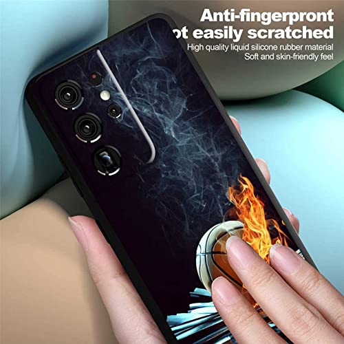 Compatible with Samsung Galaxy S23 Ultra Basketball Case, Basketball Fire and Smoke Flame Pattern for Samsung Case Men Boys, Soft Silicone Stylish Anti-Slip Protective Case for Samsung