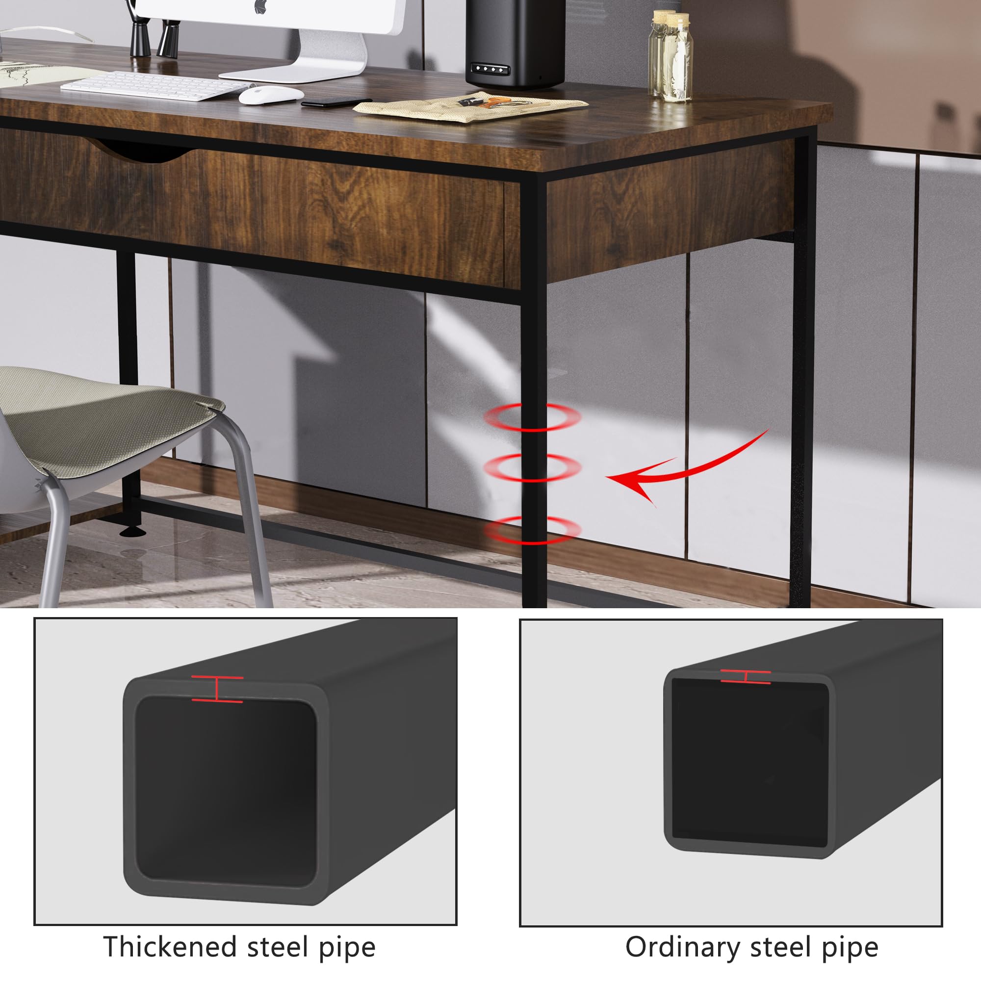 Computer Desk with Drawer 40 Inch, Home Office Small Desk Modern Simple Style Desk Study Student Writing Desk
