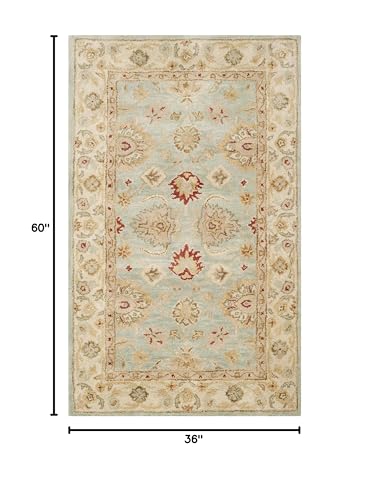 SAFAVIEH Antiquity Collection 3' x 5' Grey Blue / Beige AT822A Handmade Traditional Oriental Premium Wool Area Rug