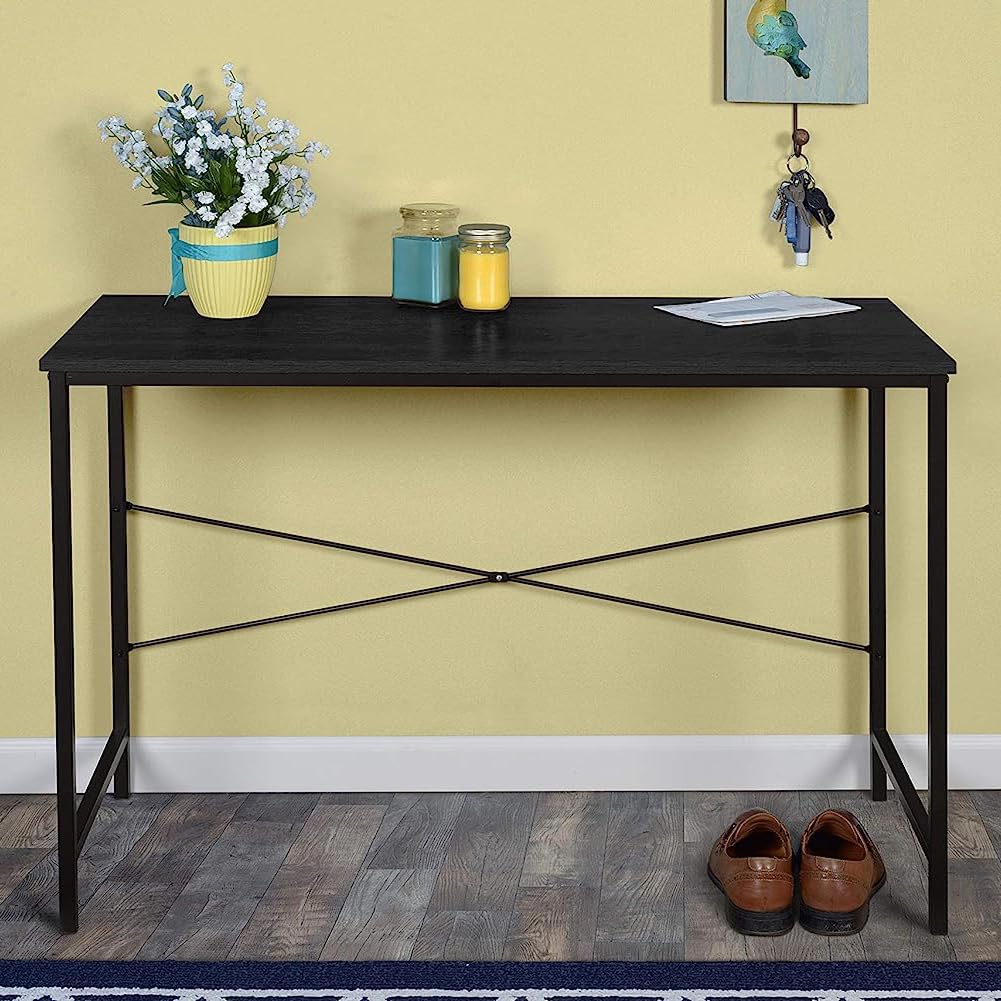 Computer Desk, 39 inch Home Office Desk Modern Simple Style Corner Desk for Small Space, Industrial Wooden Writing Desks Study Table for Home, Bedroom (Black)