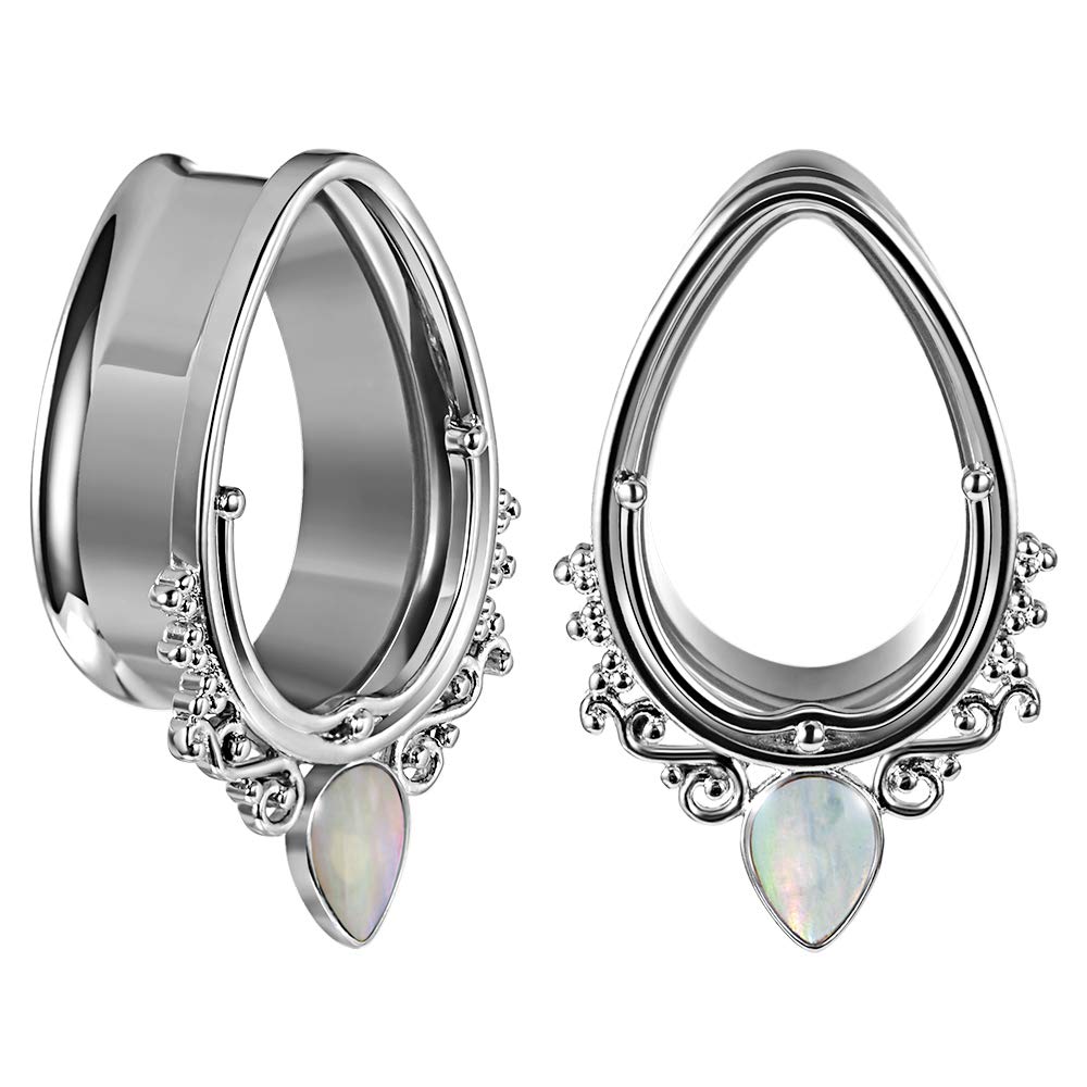 COOEAR 1 Pair Surgical Steel Ear Gauges Tear Drop Ear Tunnels and Plugs Seashell Earrings Stretcher.