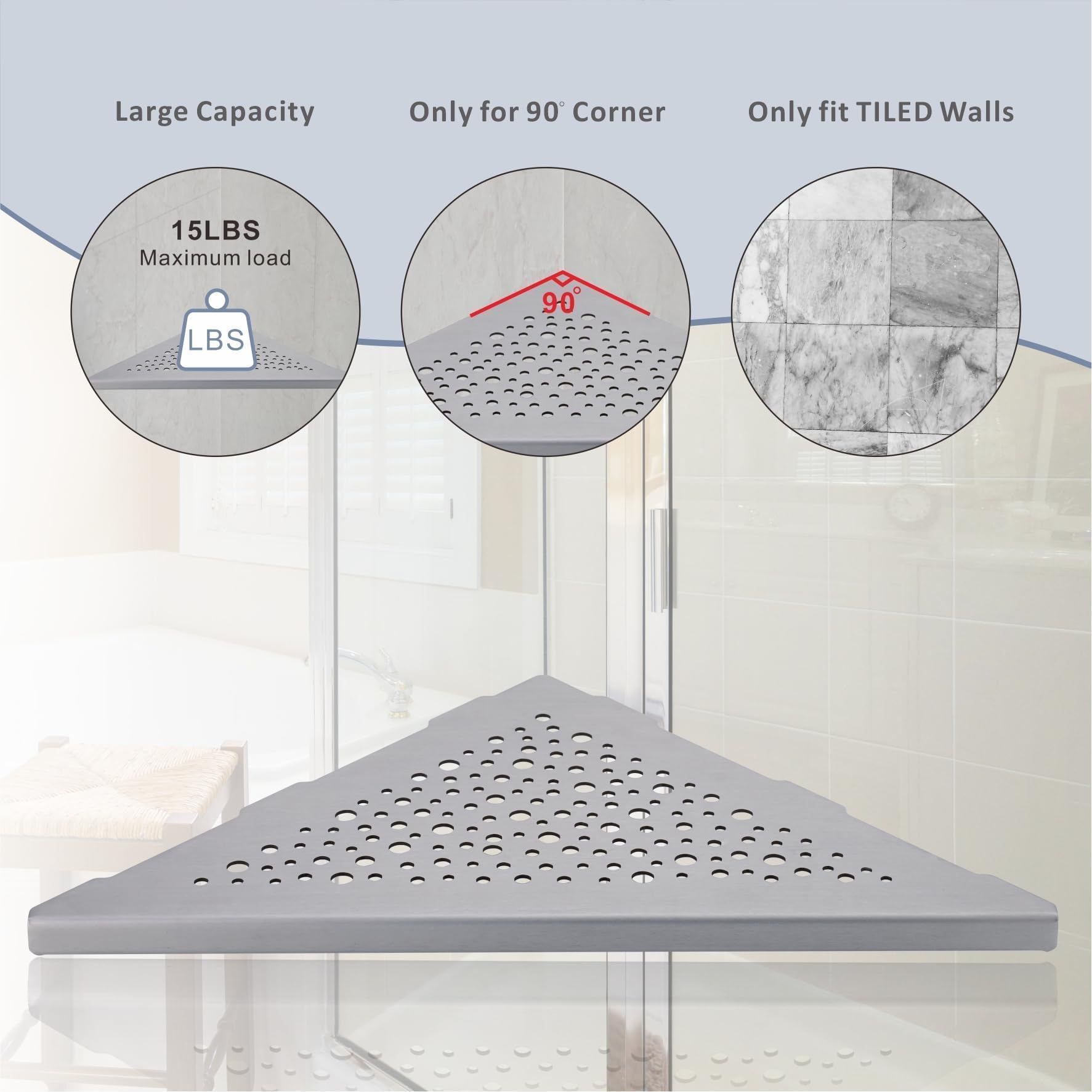 HIDROP Brushed Nickel Corner Shower Shelf 10" Triangular Corner Shelf Stainless Steel Bathroom Shelf for Tiled Wall, 2 Pack Shower Corner Shelf, No Drilling