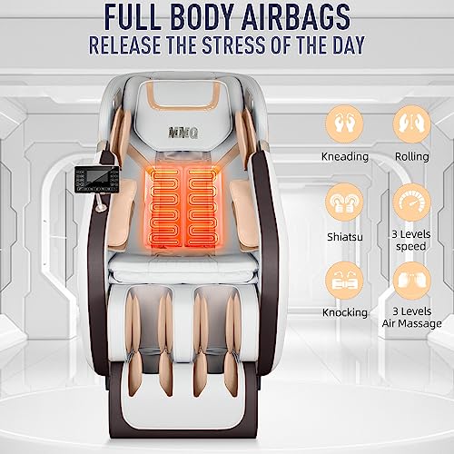 MMQ Massage Chair Zero Gravity Full Body-Electric Shiatsu Recliner with Back Heating and Foot Roller,Built-in Bluetooth Speakers for Home and Office,Plug and Play (Brown)