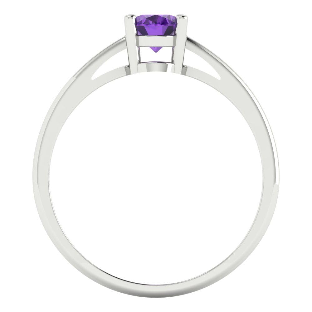 Clara Pucci 1.0 ct Oval Cut Solitaire Natural Amethyst gemstone Wedding Bridal Designer Anniversary Engagement Ring Real 14k White Gold