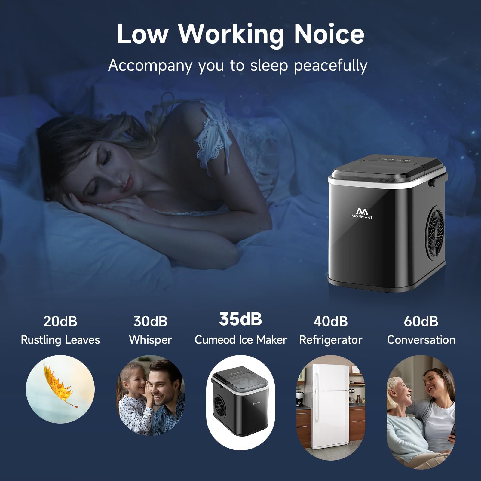 Ice Maker Countertop, Portable Ice Maker Machine with Handle, 26.5lbs/24Hrs, 8 Cubes in 6 Mins, Self-Cleaning Ice Makers for Home/Kitchen/Office/Bar