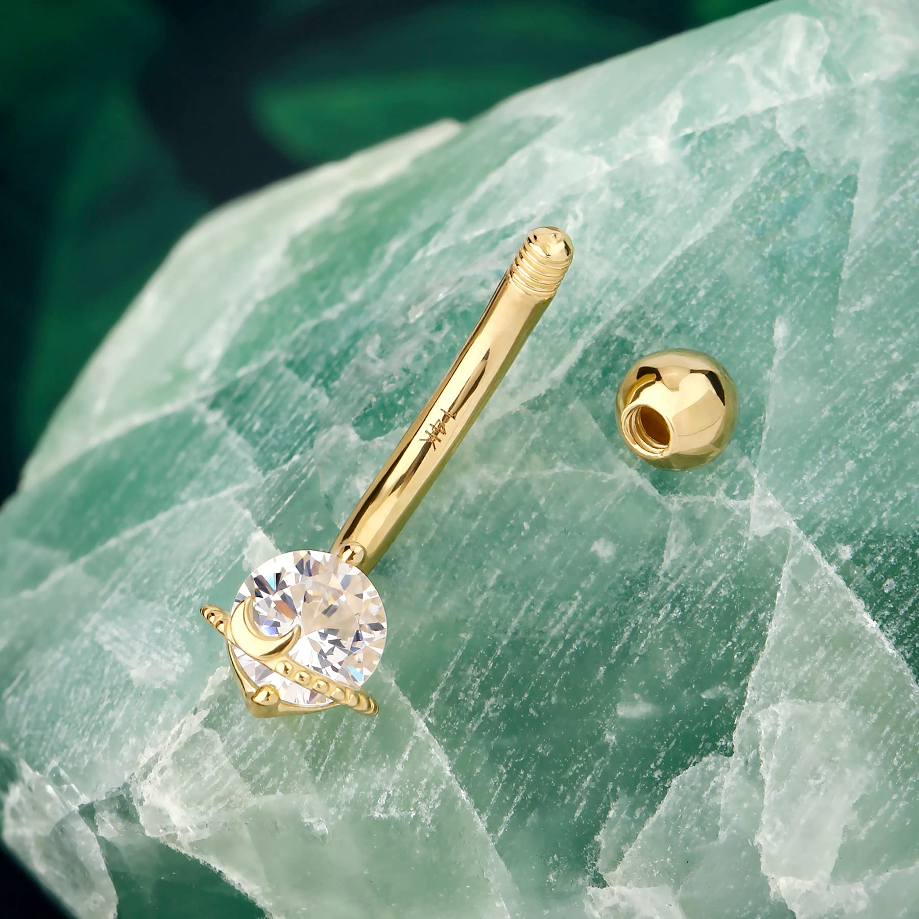 COCHARM 14k Gold Belly Button Rings 14G Saturn Yellow Gold Belly Rings for Women Dainty Belly Piercing Jewelry
