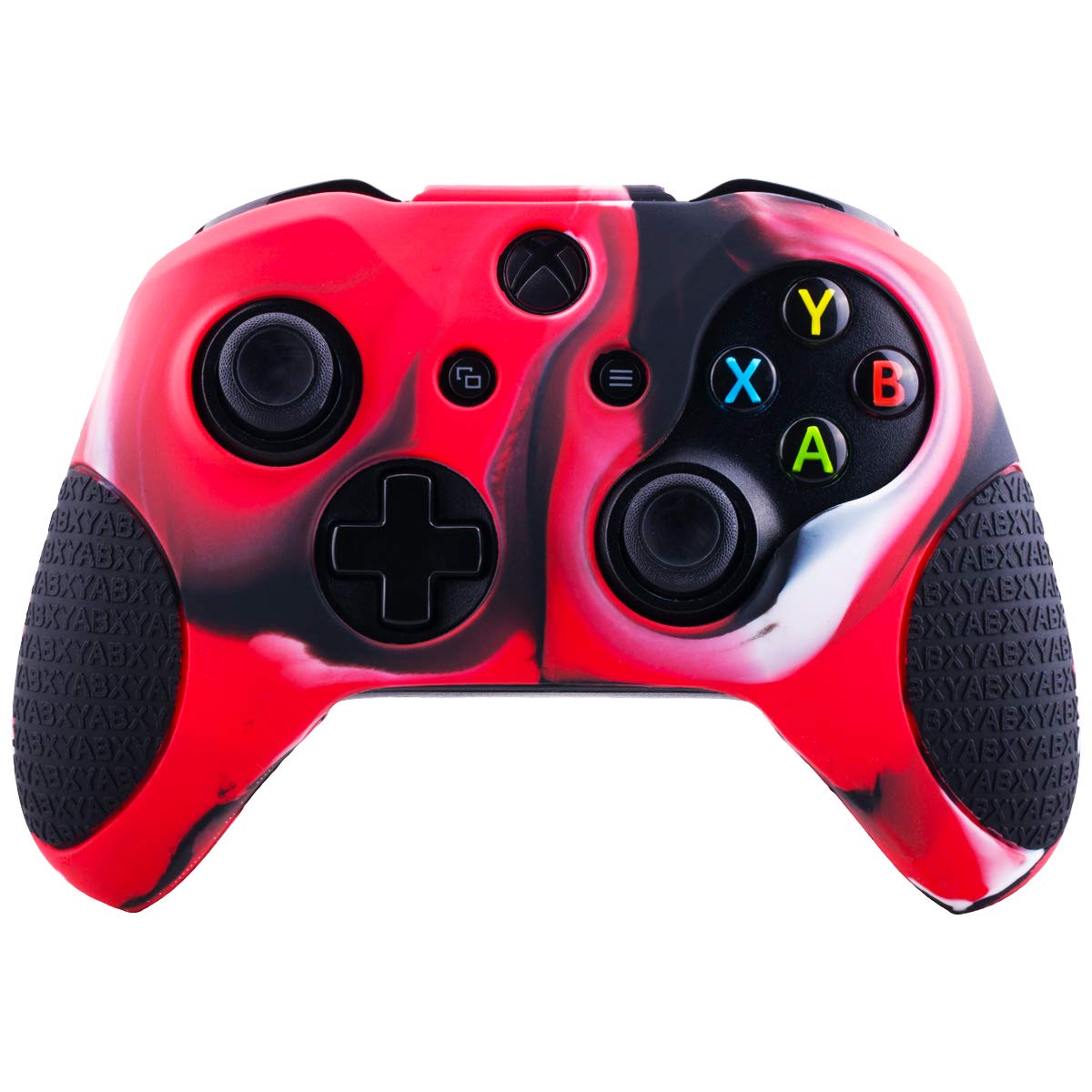 YoRHa Thickened Rubber Silicone Cover Skin Case 3D Letters Massage Grip for Xbox One S/X Controller x 1(Camouflage Blue) with PRO Thumb Grips x 8