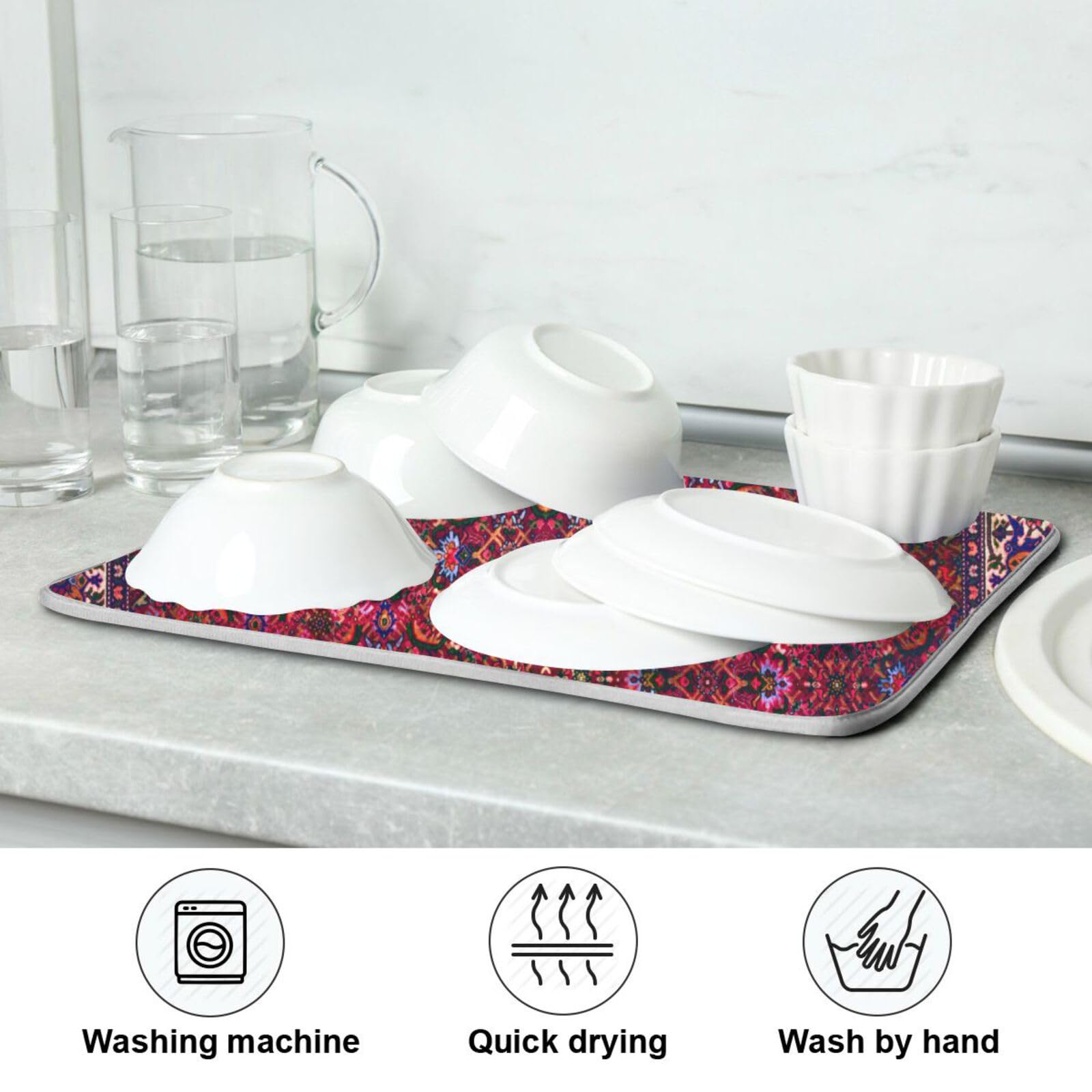 ElliTarr Dish Drying Mat for Kitchen Counter Microfiber Absorbent Dish Drainer Mat Small Kitchen Drying Rack Mat Heat Resistant Drying Pad for Counter 18x24