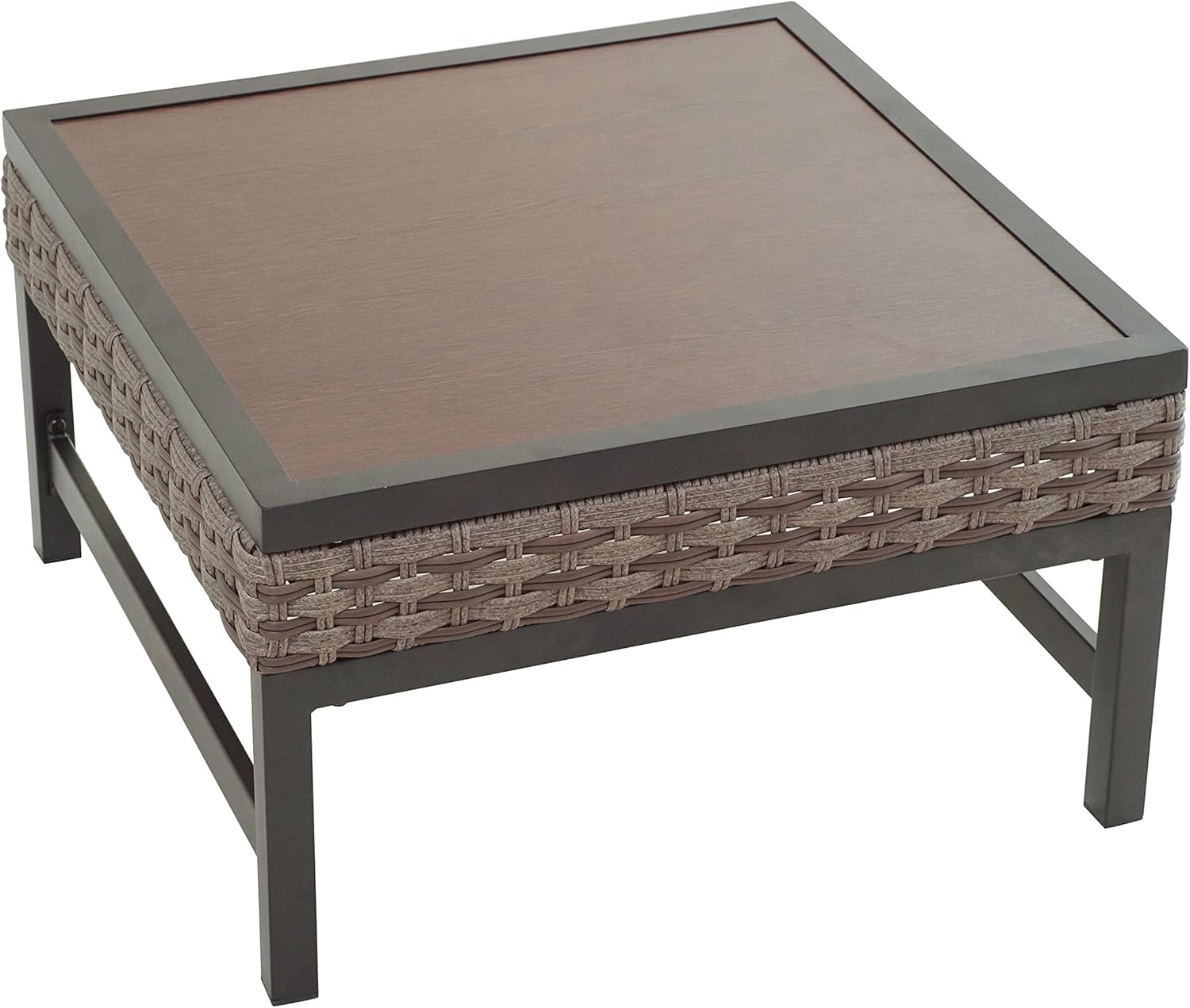 LOKATSE HOME Outdoor Patio Dining Square Bistro Coffee Side Slatted Metal Steel Wicker Frame Aluminum Plastic Plate Furniture End Table for Garden Lawn Poolside, Grey