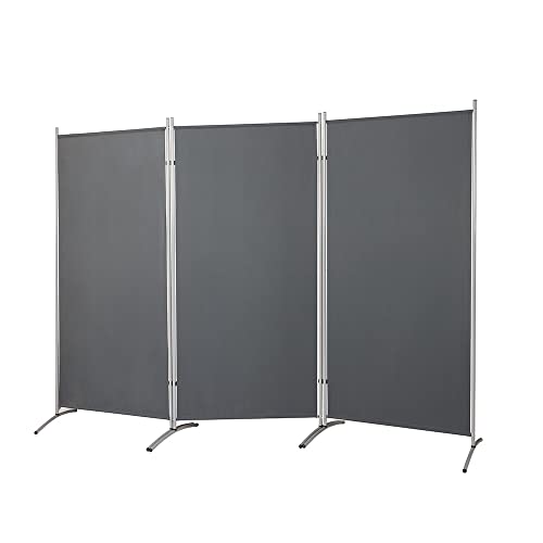 Maxhonor 3 Panels Room Divider 6 FT Tall Weave Material Room Divider, Double Hinged Folding Privacy Screens, Freestanding Room Dividers, Grey