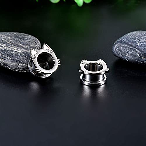 COOEAR Cat Style Screw Ear Gauges Piercing Tunnels Flesh Plugs Elegant Multi Silver Stretchers Expander 2g to 5/8".